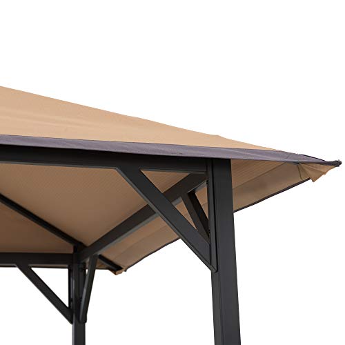 Sunjoy 5 x 8 ft Grill Gazebo with Double Tiered Canopy Roof, Black Steel Frame Grill Gazebo for Outdoor, Patio, Garden, and Backyard Activities, Khaki