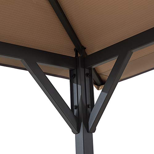 Sunjoy 5 x 8 ft Grill Gazebo with Double Tiered Canopy Roof, Black Steel Frame Grill Gazebo for Outdoor, Patio, Garden, and Backyard Activities, Khaki