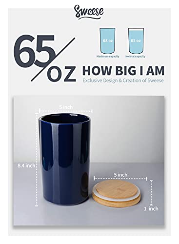 Sweese Ceramic Canisters for the Kitchen, 65oz Canister with Bamboo Lid Porcelain Food Storage Jar Modern and Clean Kitchen Organization for Coffee, Flour, Tea, Sugar, Airtight Container, Navy