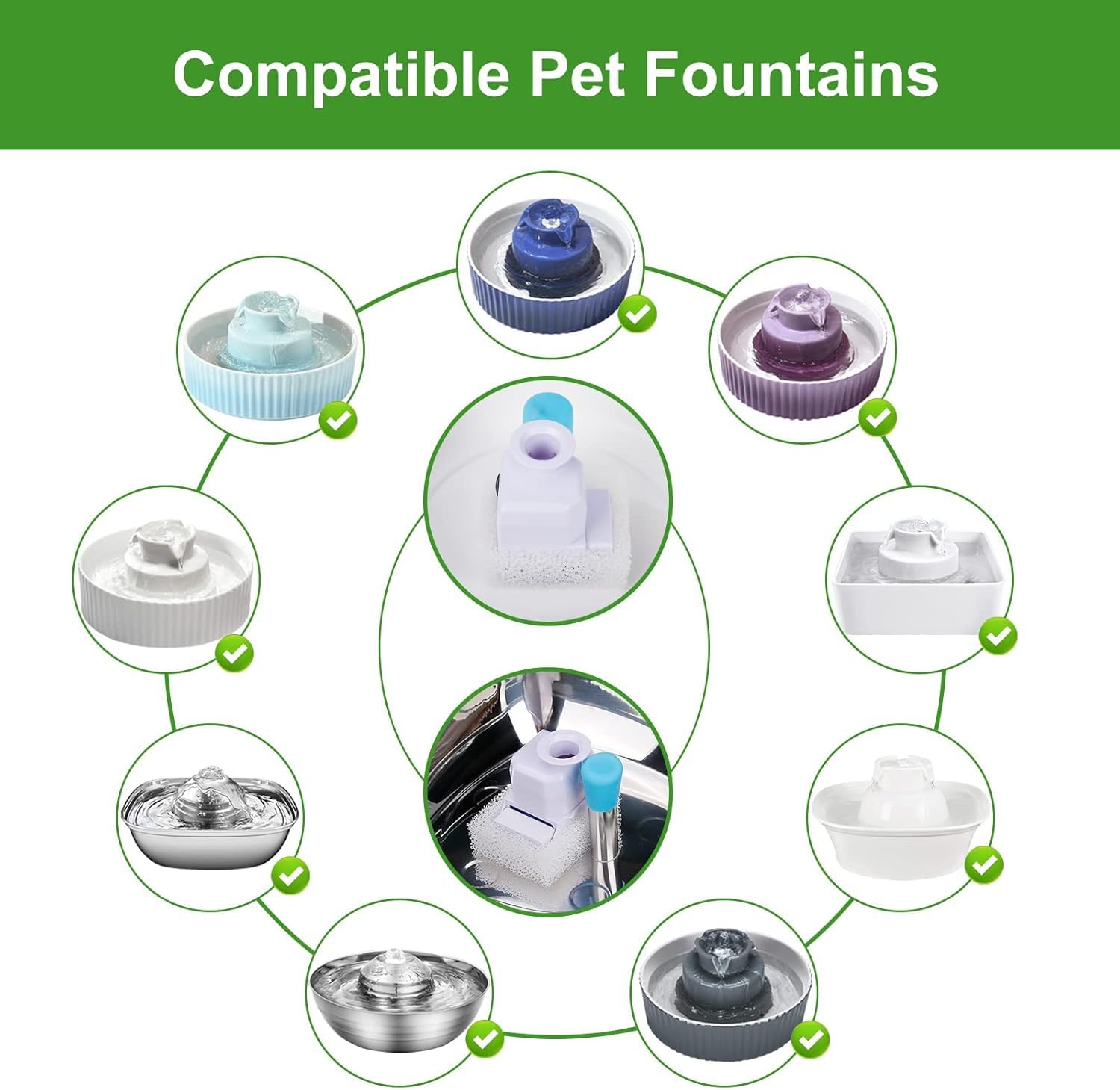 VinDox Cat Fountain Replacement Filter, 16 Cat Fountain Carbon and 4 Foam Pre-Filter for Ceramic/Cupcake Cat Fountain Drinking Fountain Porcelain (16 Packs)
