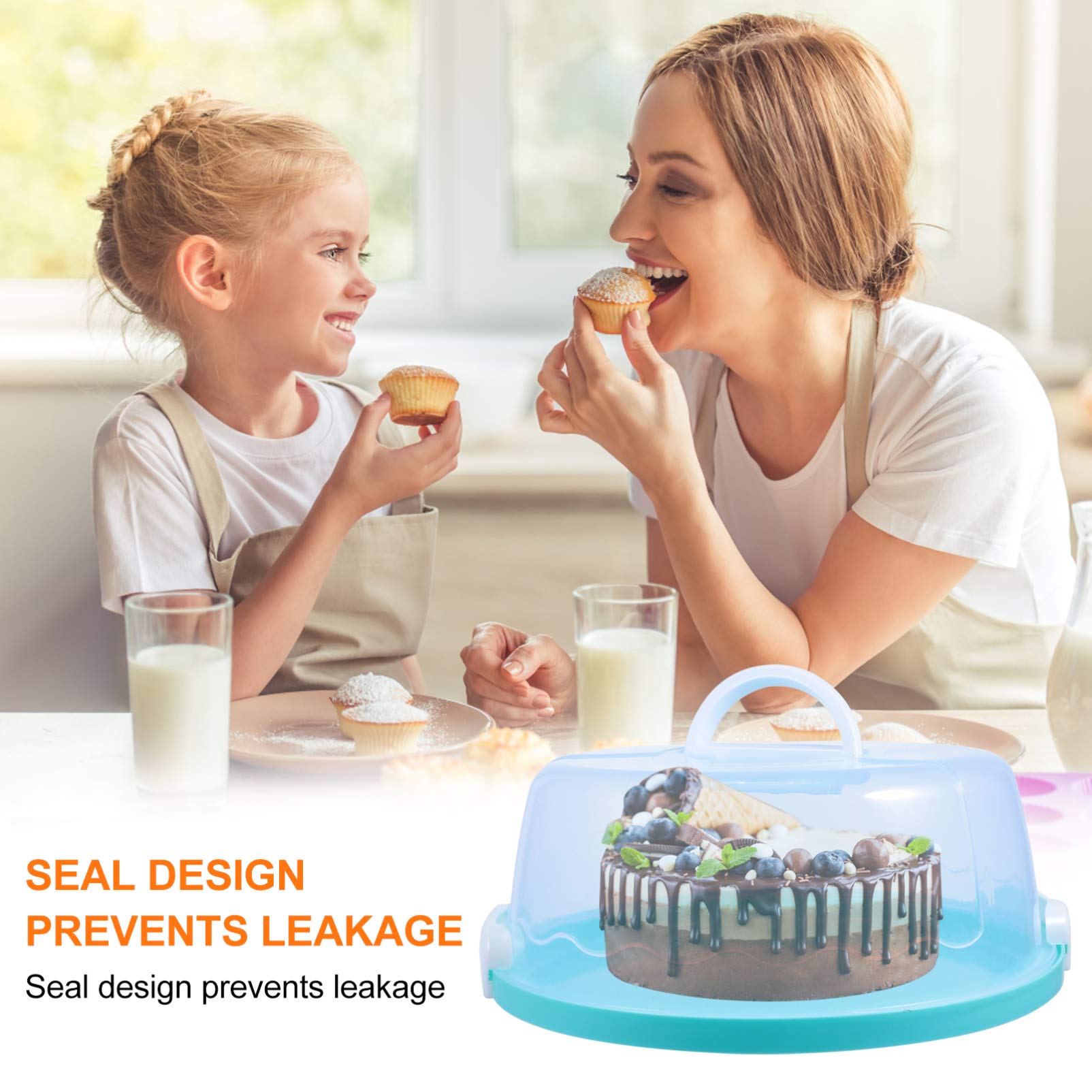 DOITOOL Plastic Portable Cake Box Dish Food Covers Locking Cake Carrier Holder Round Bread Container Cheese Cloche Dome for Food Cake Takeaway Supplies Blue