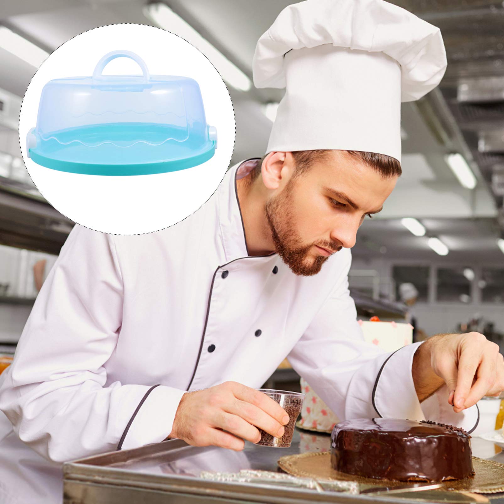 DOITOOL Plastic Portable Cake Box Dish Food Covers Locking Cake Carrier Holder Round Bread Container Cheese Cloche Dome for Food Cake Takeaway Supplies Blue