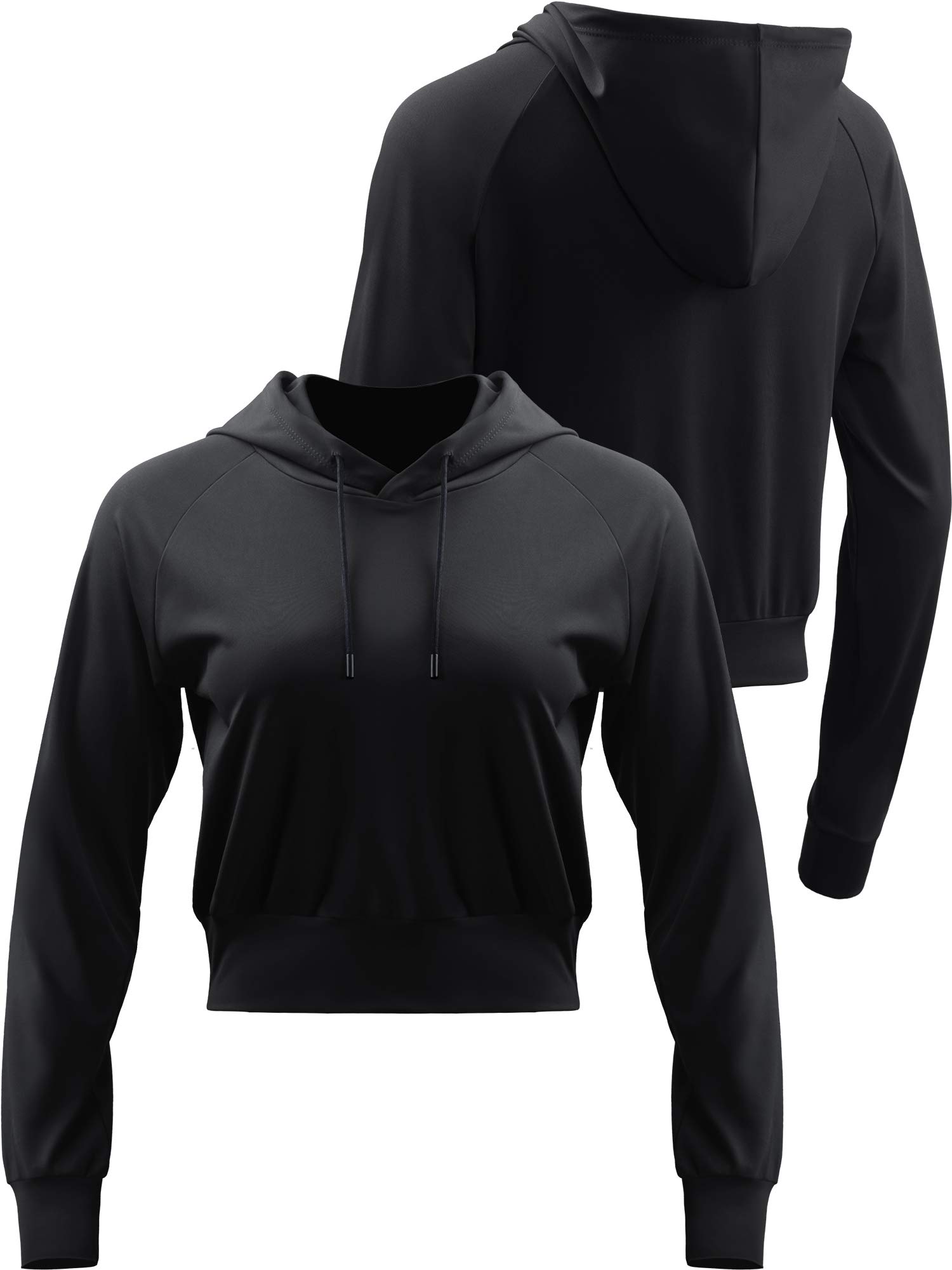 CADMUS Women's Workout Long Sleeve Shirts with Hoodie Sweatshirt Running Crop Top 2 Pack, Black, Navy Blue, Large