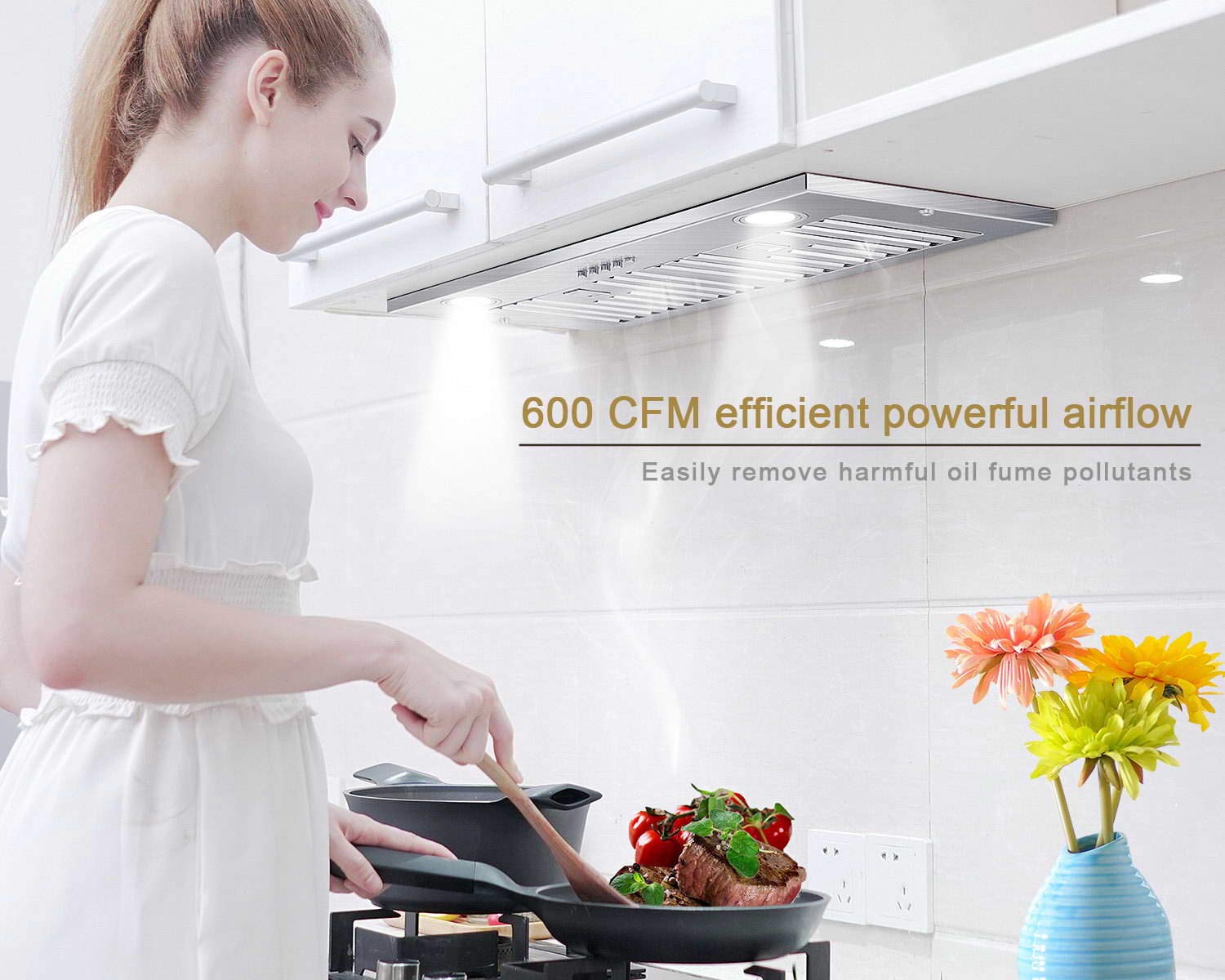 MCBON Range Hood Insert 36 inch, 600 CFM Vent Hood Insert, Ultra-quiet Range Hood Insert, Built-in Kitchen Hood, Insert Range Hood, Stainless Steel range hood, IE71-36