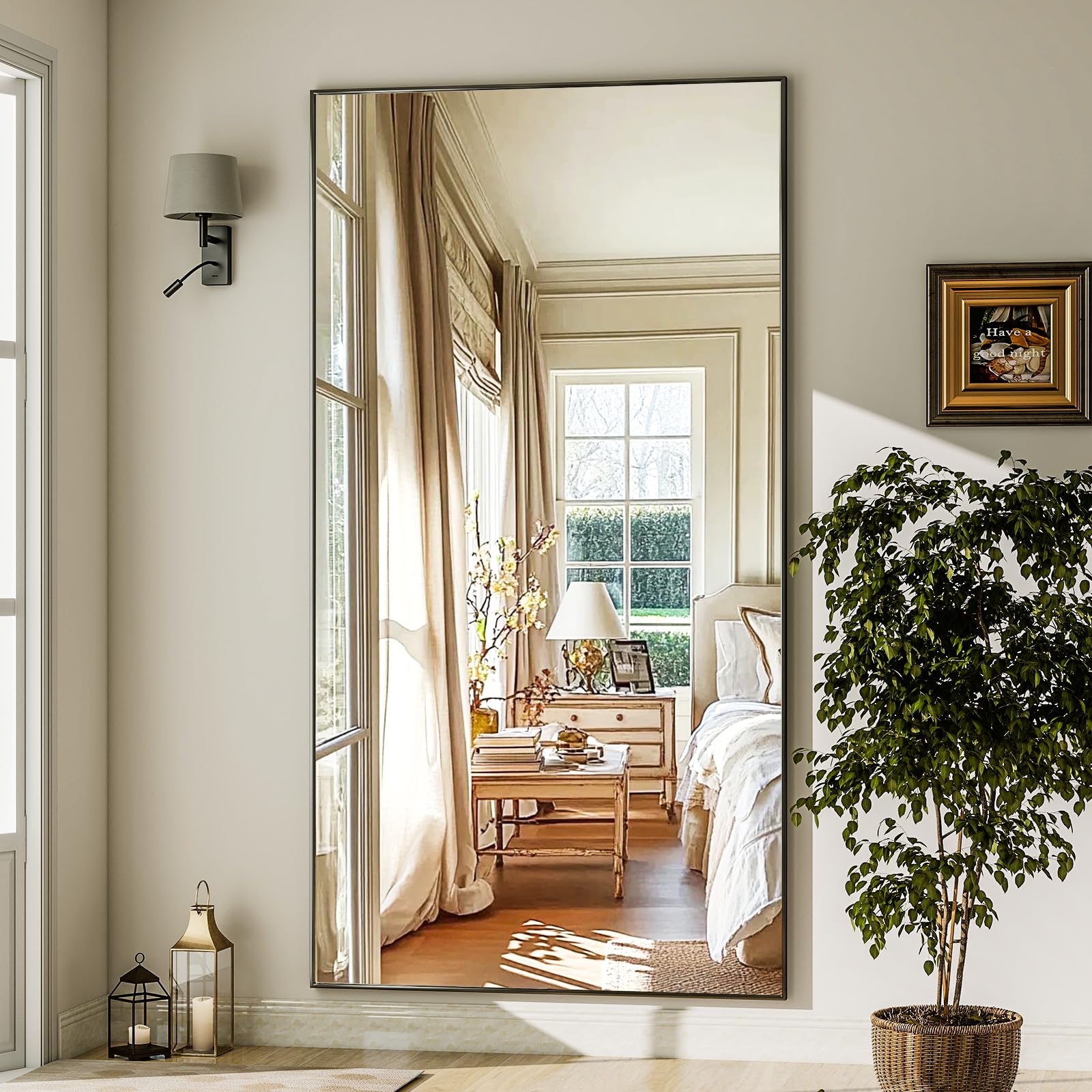 GLSLAND 71"x31" Full Length Mirror Extra Large Hanging or Leaning Rectangle Mirror Aluminum Alloy Thin Frame Bedroom Floor Dressing,Black