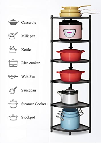 ZIGAMA 6-Tier Kitchen Pot Rack, Cookware Stand Storage Organizer ,Multi-Layer Corner Shelf Stand Stainless Steel Shelves for Kitchen