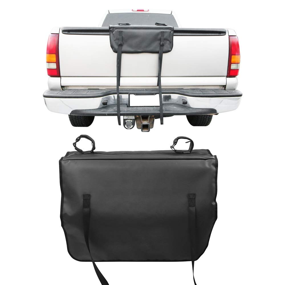 IKON MOTORSPORTS, 22" Pickup Tailgate Pad Compatible With Most Trucks, Black PVC Truck Tailgate Protector Cover Mat w/ 2 Bike Racks