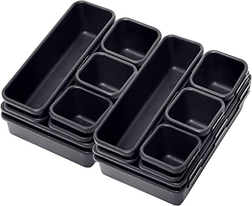 Albeads 16 Pack Interlocking Drawer Organizer Tray - Customizable Multi Purpose Storage Tray for Office,Bathroom,Kitchen,Makeup- Durable Desk Drawer Organizer (Dark Gray)