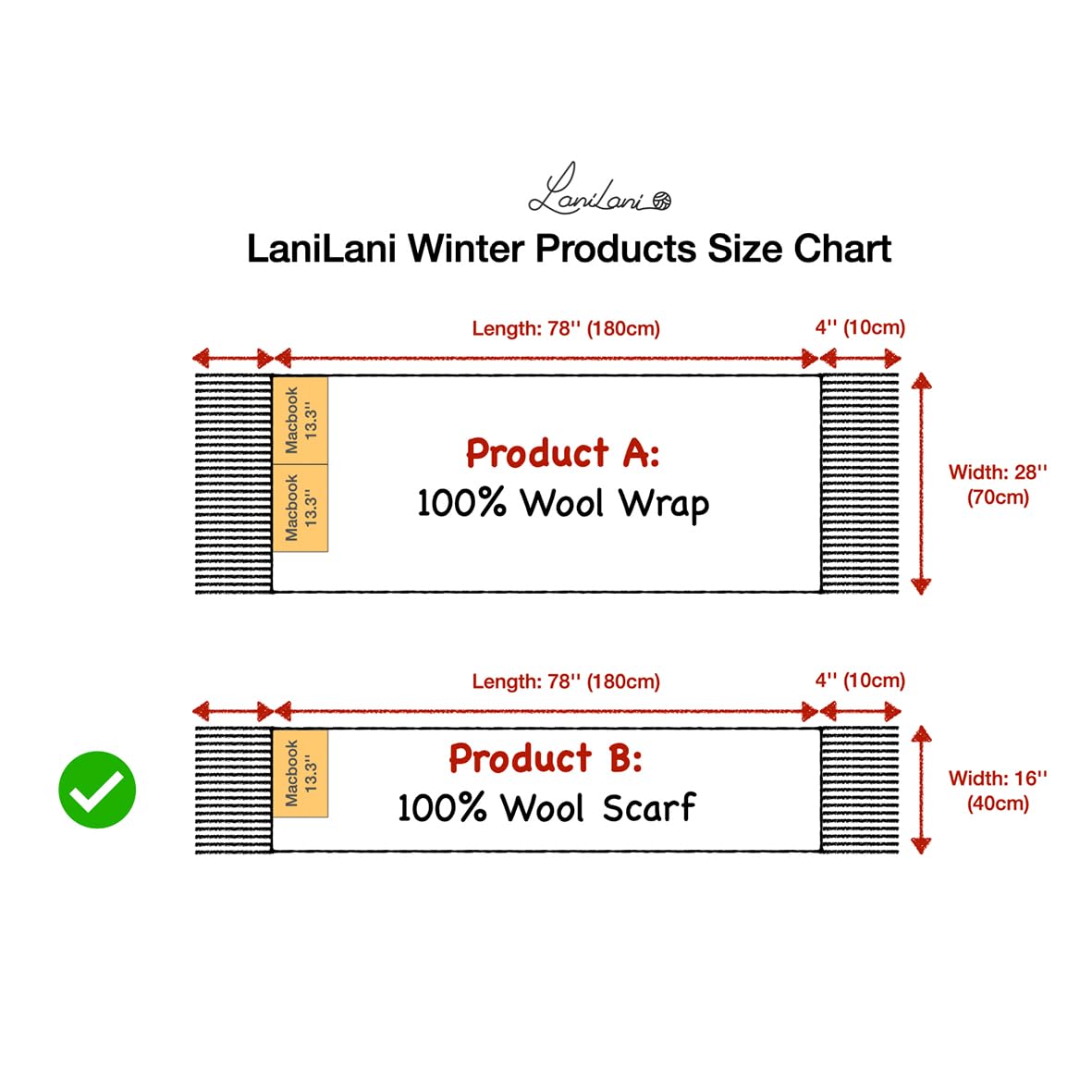 LaniLani 100% Merino Wool Scarf for Women and Men, 78” x 16”, the Perfect Warm and Soft Accessory for Winter (Navy Blue, 1)