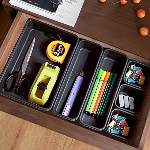 Albeads 16 Pack Interlocking Drawer Organizer Tray - Customizable Multi Purpose Storage Tray for Office,Bathroom,Kitchen,Makeup- Durable Desk Drawer Organizer (Dark Gray)