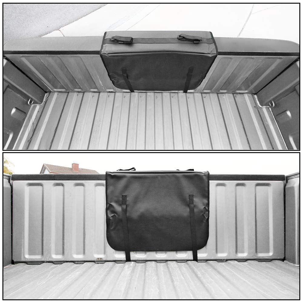 IKON MOTORSPORTS, 22" Pickup Tailgate Pad Compatible With Most Trucks, Black PVC Truck Tailgate Protector Cover Mat w/ 2 Bike Racks