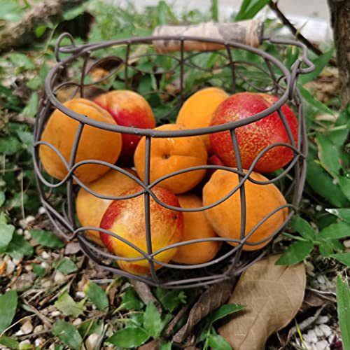 Metal Wire Egg Baskets for Collect Fresh Egg Baskets Countertop Holder, LINCOUNTRY Rustic Round Small Chicken Basket Gathering Fresh Egg With Handle,Country Primitive Farmhouse Vintage Storage Gift