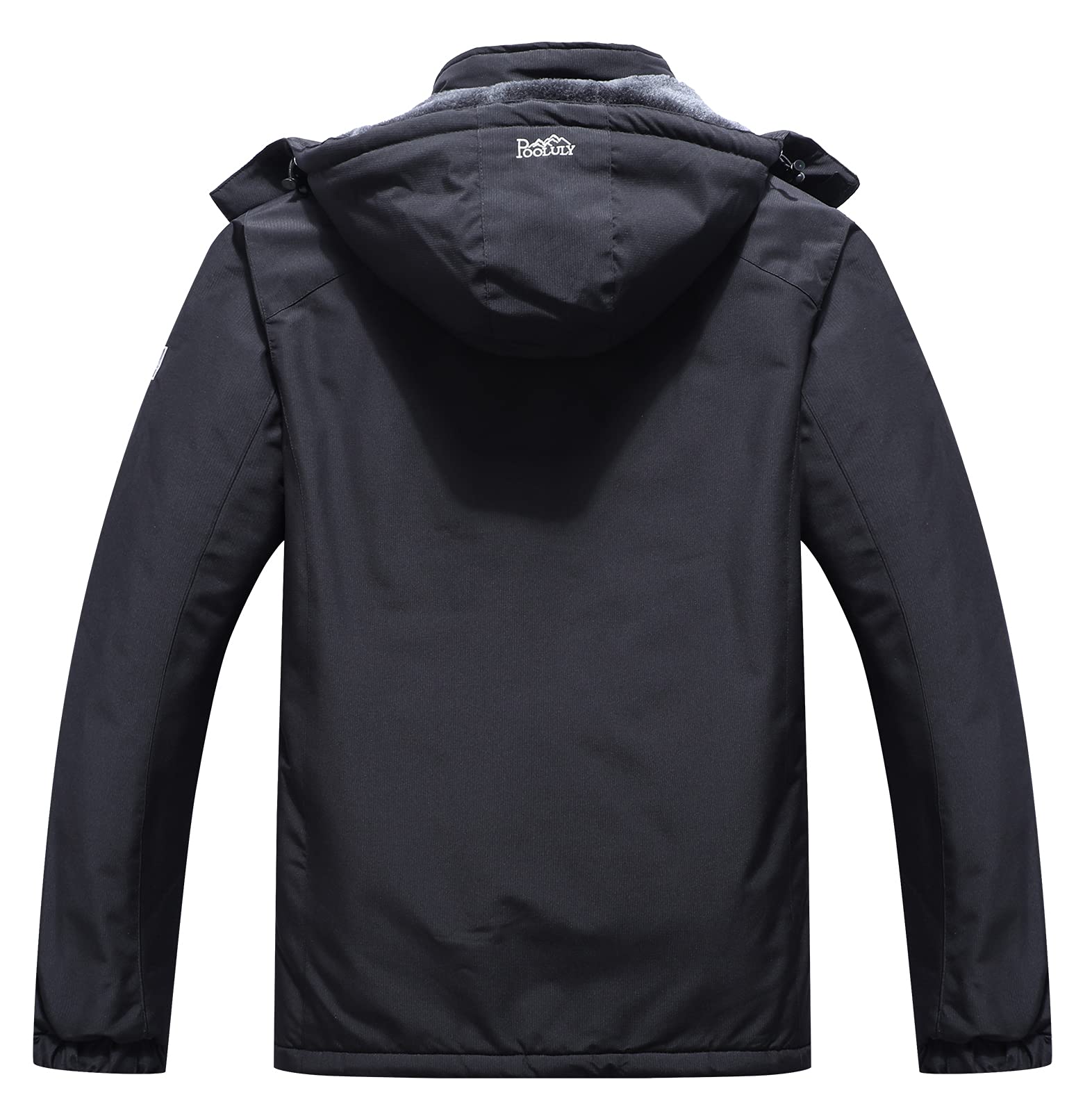 Pooluly Men's Ski Jacket Warm Winter Waterproof Windbreaker Hooded Raincoat Snowboarding Jackets Black-XL