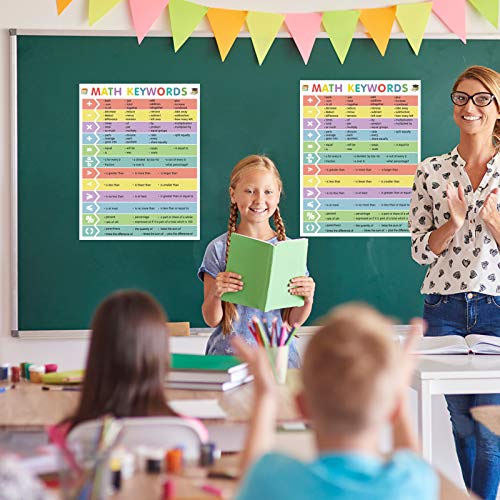 2 Pack Math Keywords Posters, 14×11 Inch Large Math Enducational Posters for Classroom, Elementary, and Home, Math Vocabulary Poster for Kids, Easy to Paste - Free Glue Point Dots