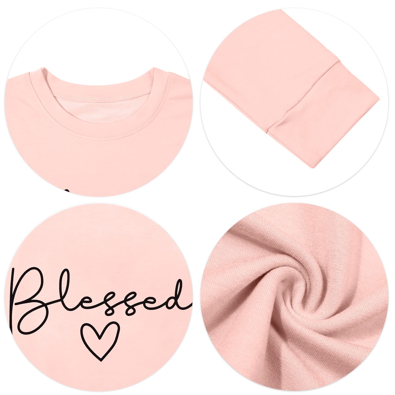 UNIQUEONE Blessed Sweatshirt for Women Letter Print Lightweight Thanksgiving Pullover Tops Blouse (Pink, XX-Large)