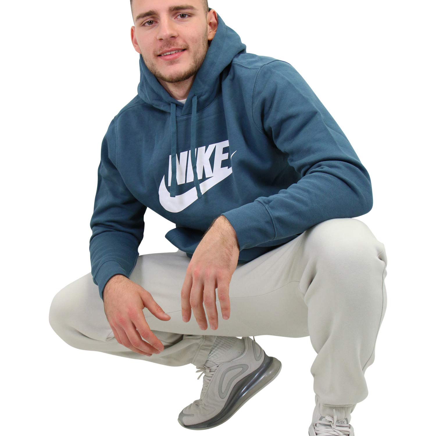 Nike Sportswear Club Fleece, Men's Graphic Pullover Hoodie (Ash Green/White, X-Large)