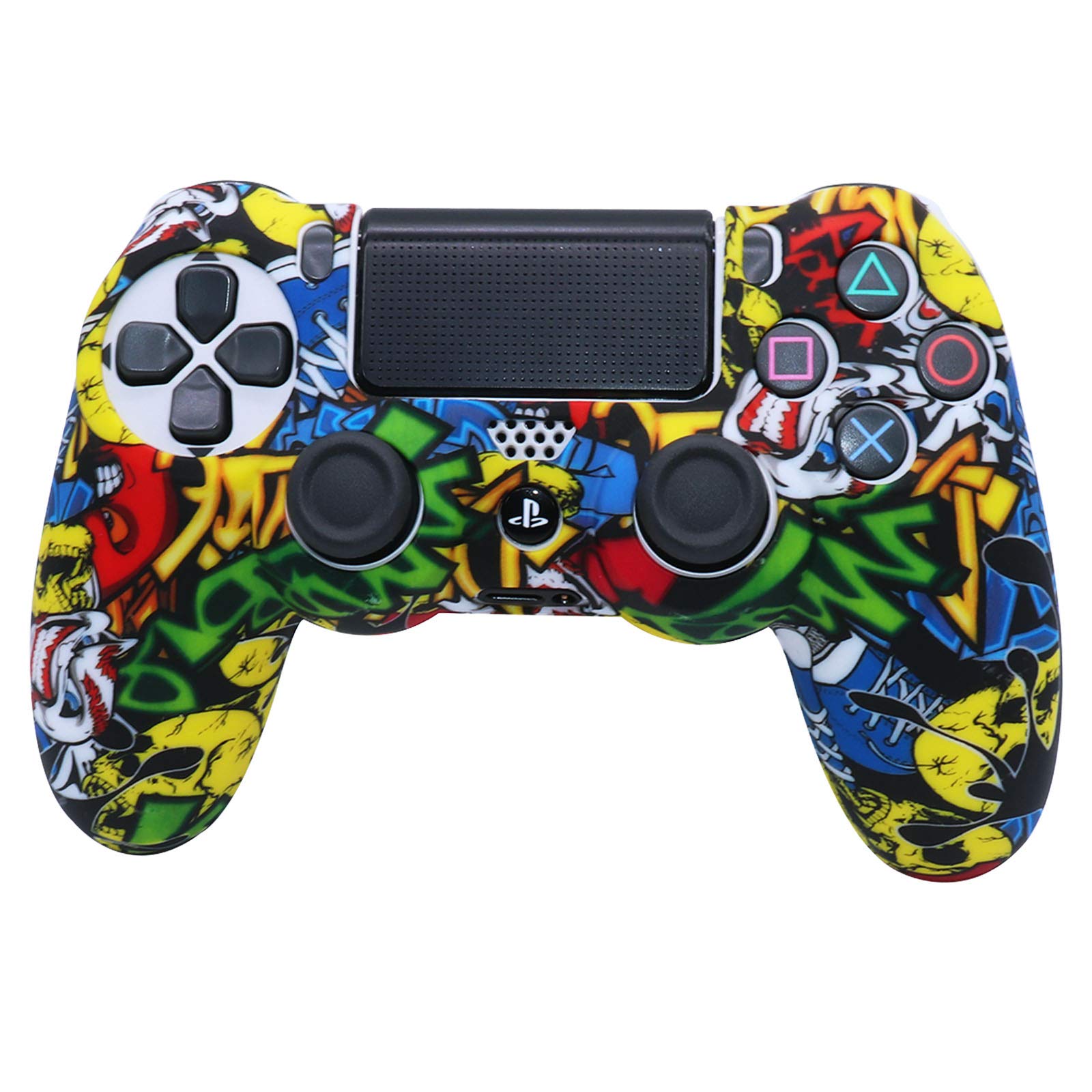 Transfer Printing Anime Silicone Cover Skin Case For Sony PS4/Slim /Pro Dualshock 4 Controller ,Soft Anti Slip Camouflage Silicone cover with thumb grip cap accessories x 10 (Monster spray painting)