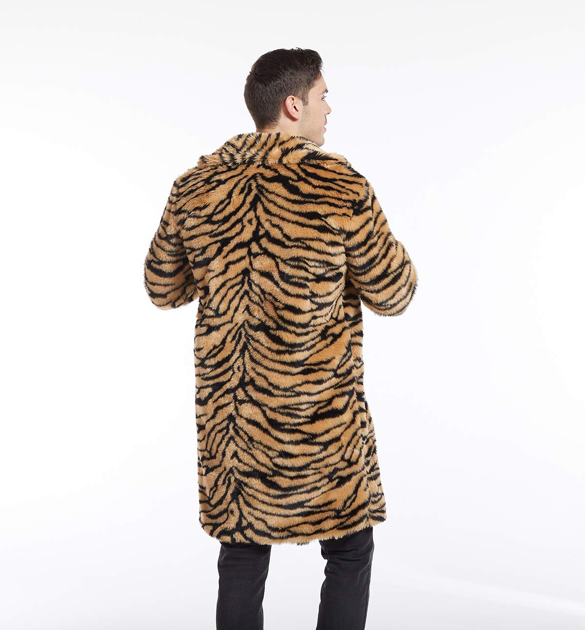 UMREN Mens Warm Yellow Tiger Faux Fur Coats Jacket Long Luxury Overwear Parka Cardigans Yellow Tiger 4X