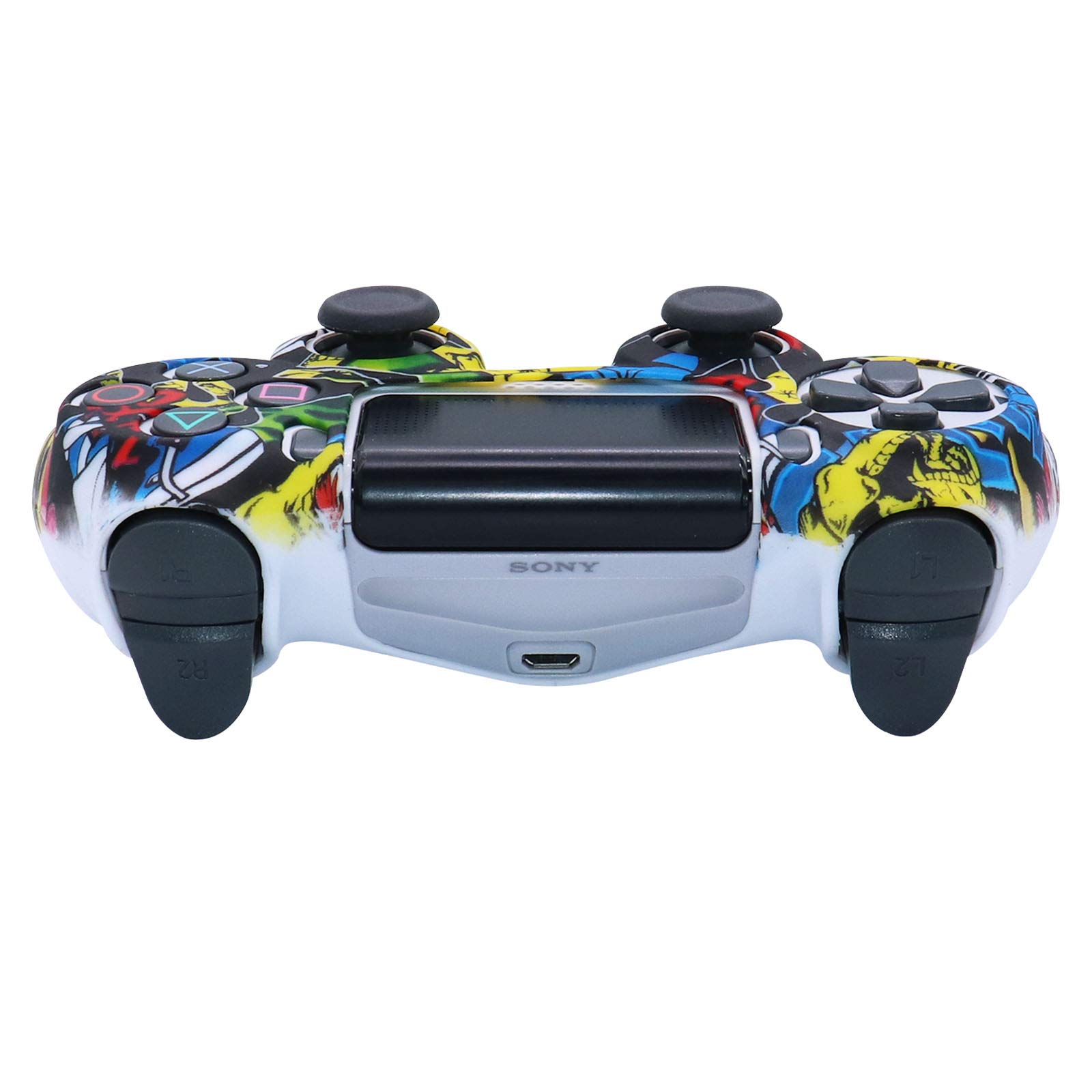 Transfer Printing Anime Silicone Cover Skin Case For Sony PS4/Slim /Pro Dualshock 4 Controller ,Soft Anti Slip Camouflage Silicone cover with thumb grip cap accessories x 10 (Monster spray painting)