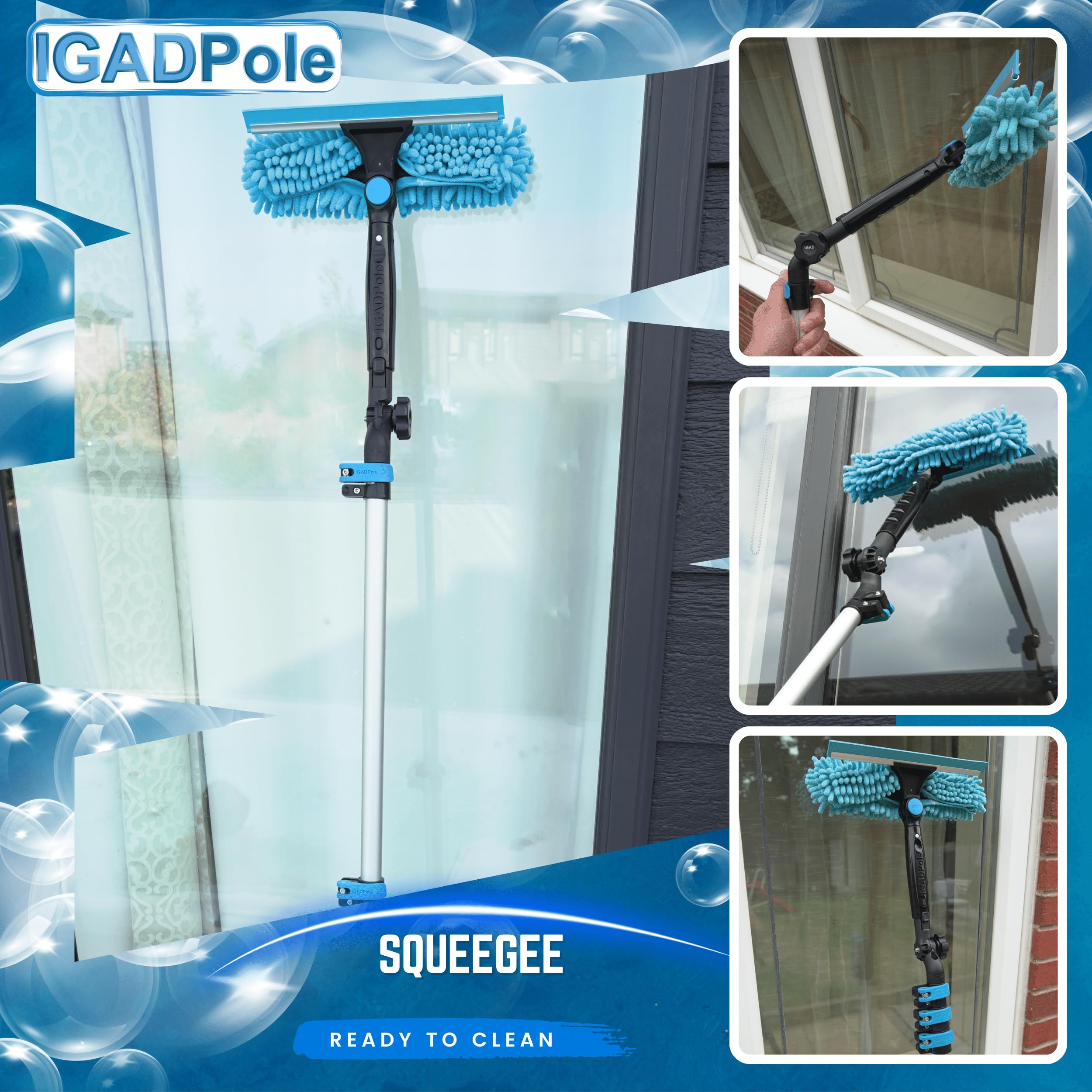 26ft Window Squeegee with Extension Pole, Window Cleaner Tool with 5-Stage Telescoping Pole, Window Cleaning Kit with 5-20ft Pole & Microfibre Cloths & Blades Replacement & Angle Adapter