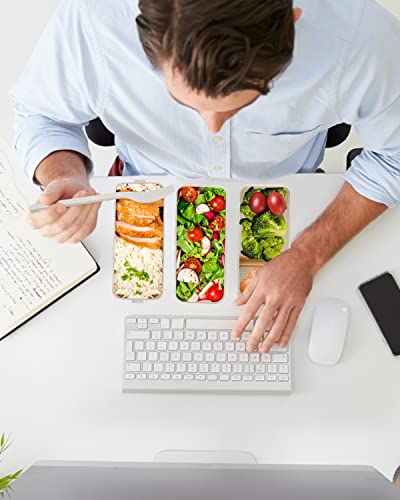 JBGOYON Bento Boxes for Adults, 1000ML Bento Lunch Box For Kids Children - Wheat Straw, Leakproof Stackable 3-In-1 Compartment Bento Box Set, Built-in Cutlery, Insulated Lunch Bag