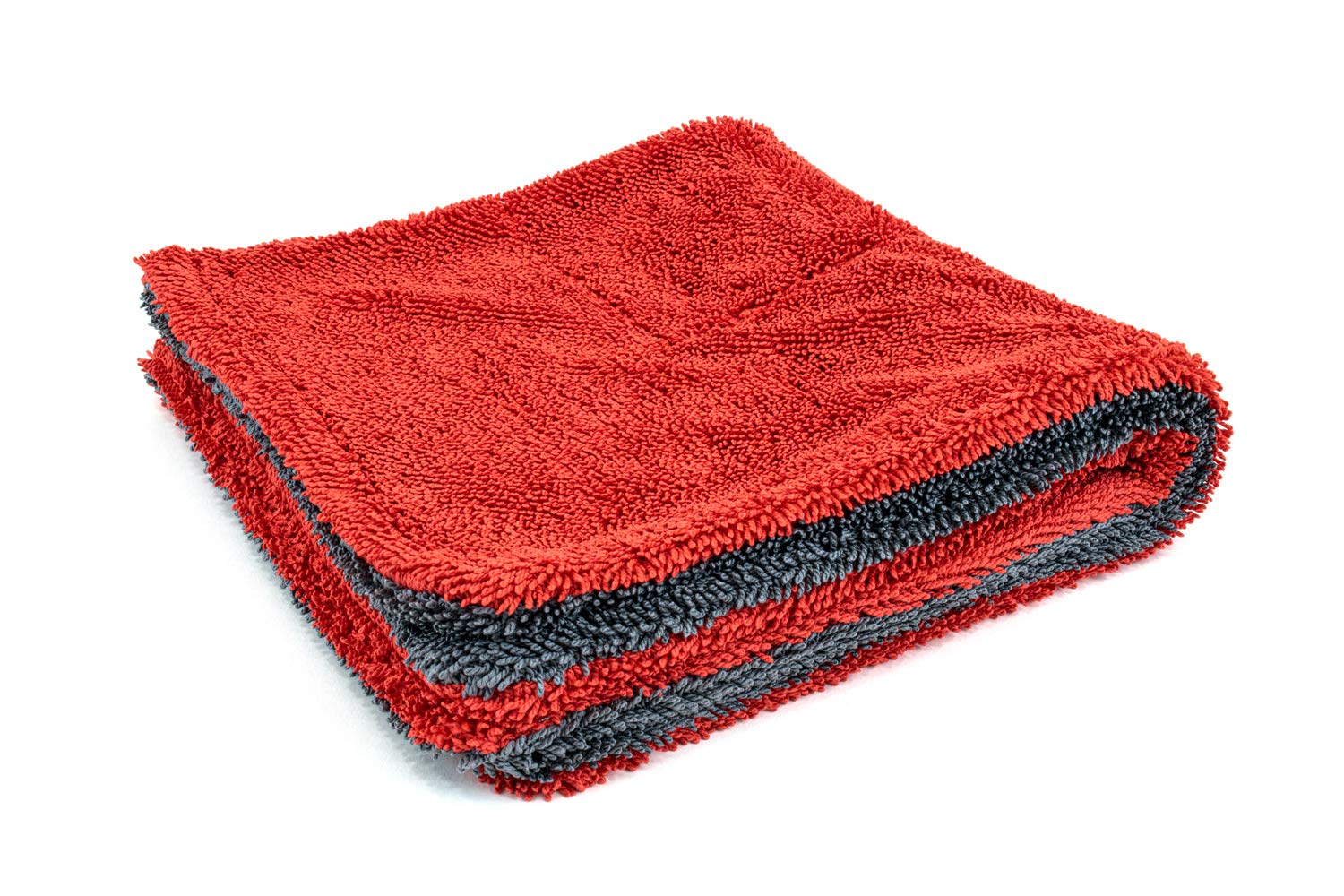 Autofiber Dreadnought Jr. Microfiber Towel, Superior Absorbency for Drying Cars, Trucks, and SUVs, Double-Twist Pile, One-Pass Vehicle-Drying Towel - Pack of 1, Red/Gray (16 inch x 16 inch)