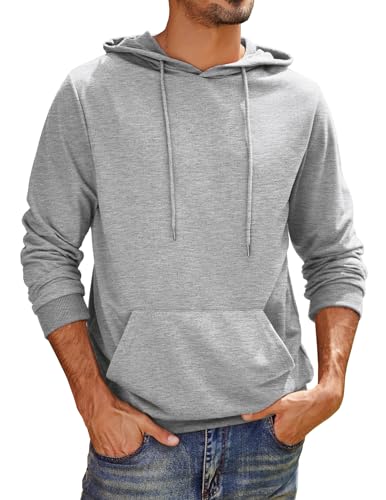 COOFANDY Men's Hoodie Sweatshirts Sport Athletic Jersey Gym Outdoor Pullovers Light Grey