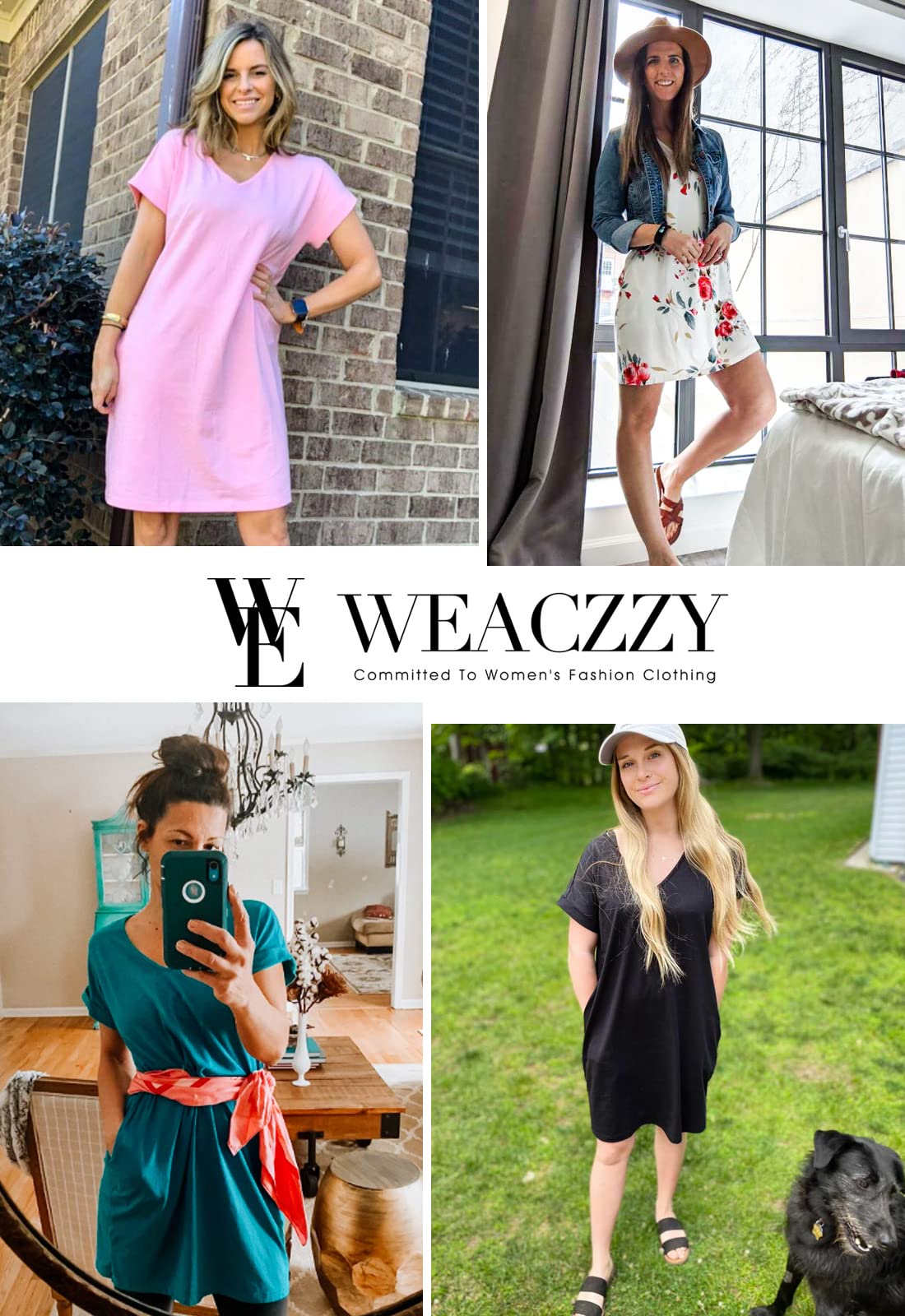 WEACZZY Women's Summer Short Sleeve Casual Dresses Swing Cover Up Loose Sundress with Pockets (Floral Mix Blue,Medium)