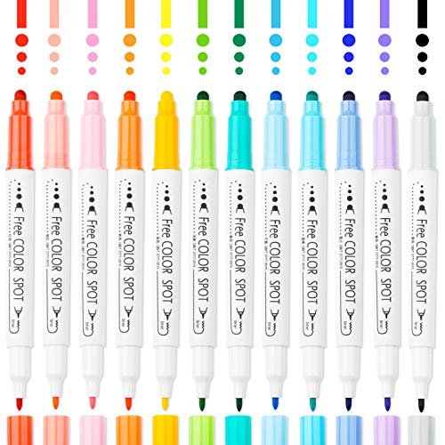 NiArt 12-Color Dual Tip DOT Markers - Round DOT, Fine and Fiber-Tip for Art, Coloring, Journaling, Hand Lettering, Sketching, Anime and Illustrating - Double-Ended, Workable from 0.5-3mm