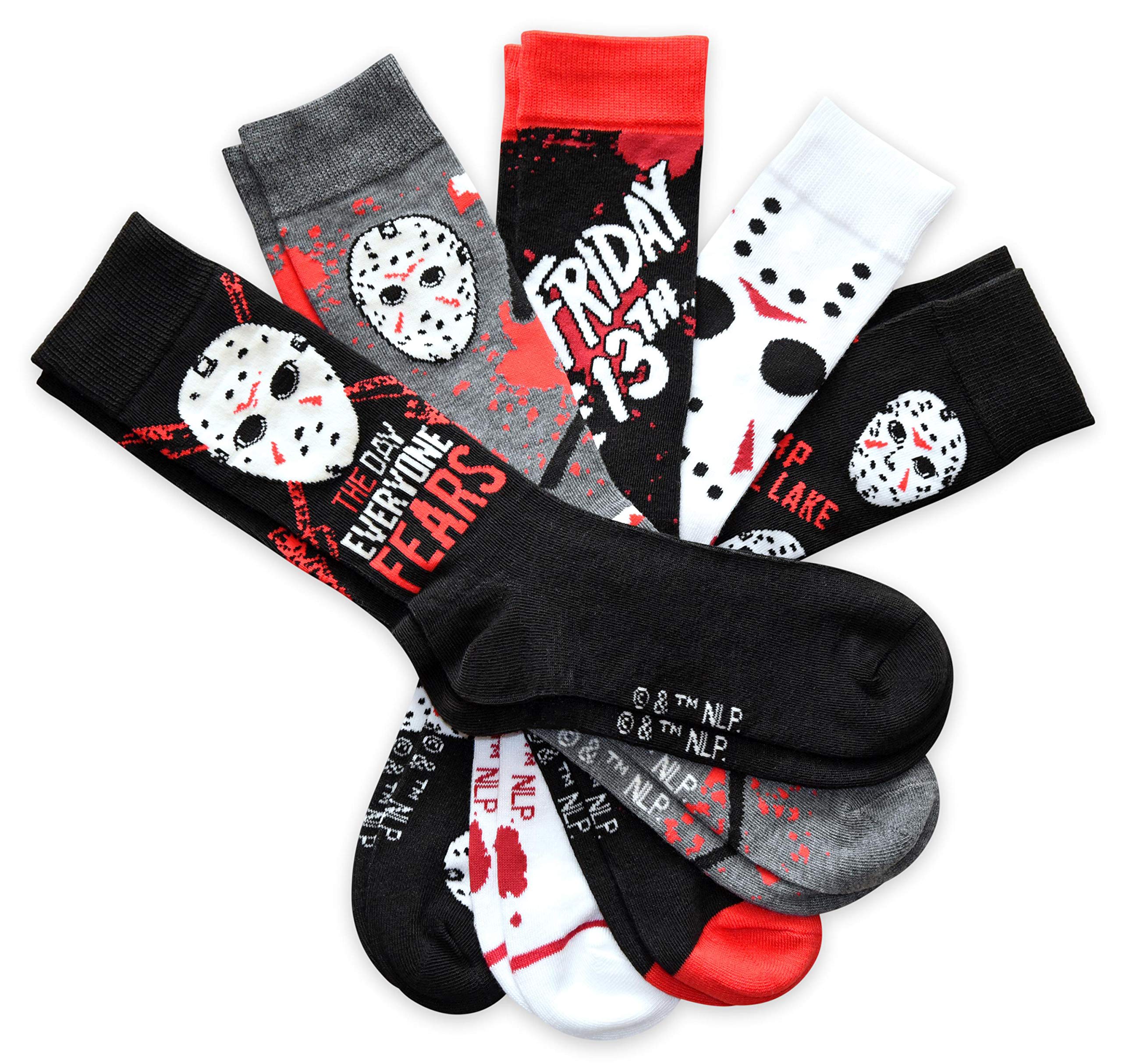 Hyp Friday the 13th Jason The Day Everyone Fears Men's Crew Socks 5 Pair Pack