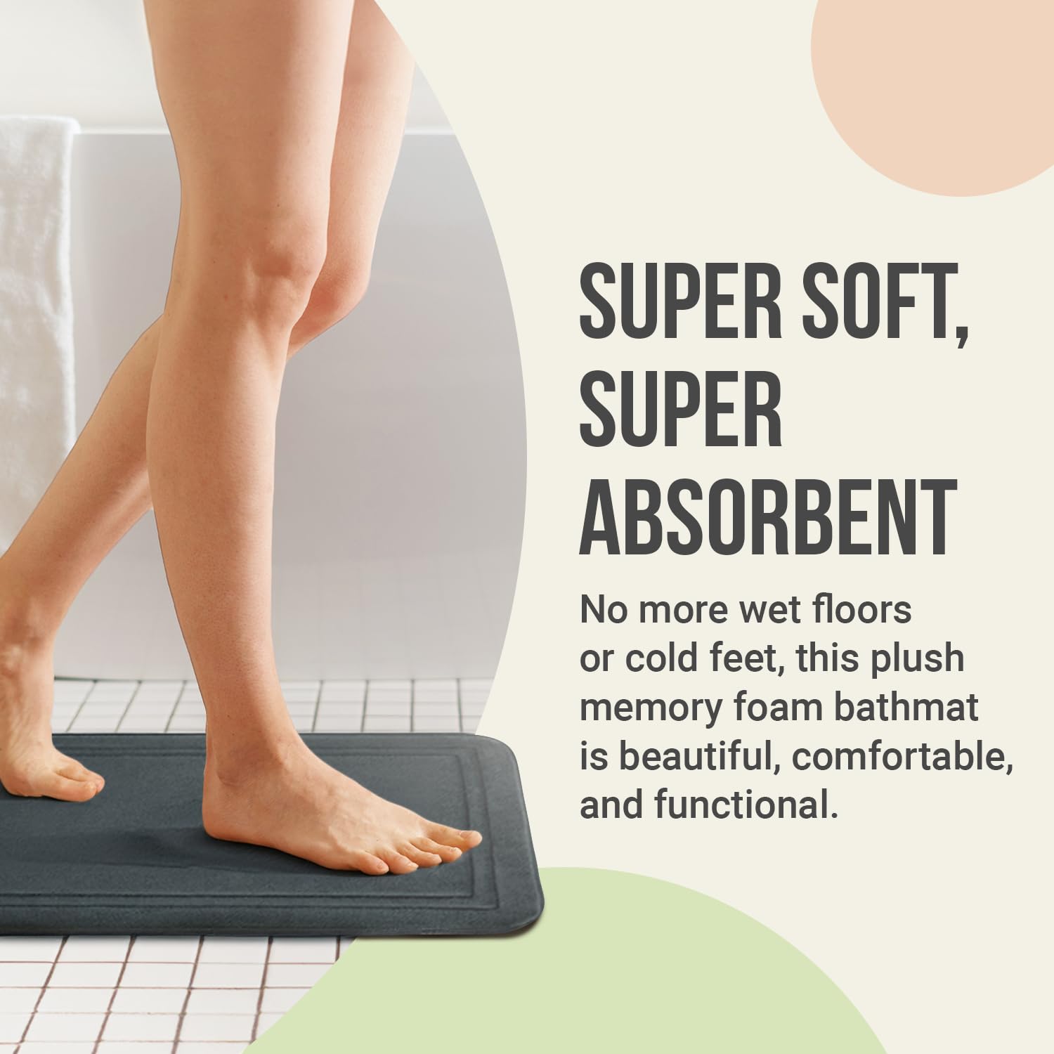 ITSOFT Memory Foam Bath Mat 24x16, Non Slip, Machine Washable, Quick Dry & Absorbent Rugs, Bath Mats for Bathroom Floor, Tub & Shower, Bathroom Rug, Charcoal Gray