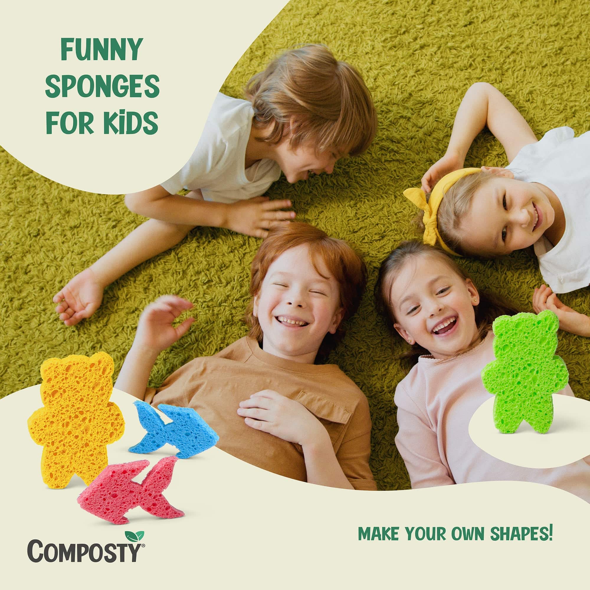 Composty® | Premium 'Pop-Up' Eco Sponges | 12 Pack | Compostable | Zero Waste | Plastic Free | Natural Cellulose | Long-Lasting | 4 Colors: Perfect for Kitchen, Washing Up, Bathroom | One Tree Planted