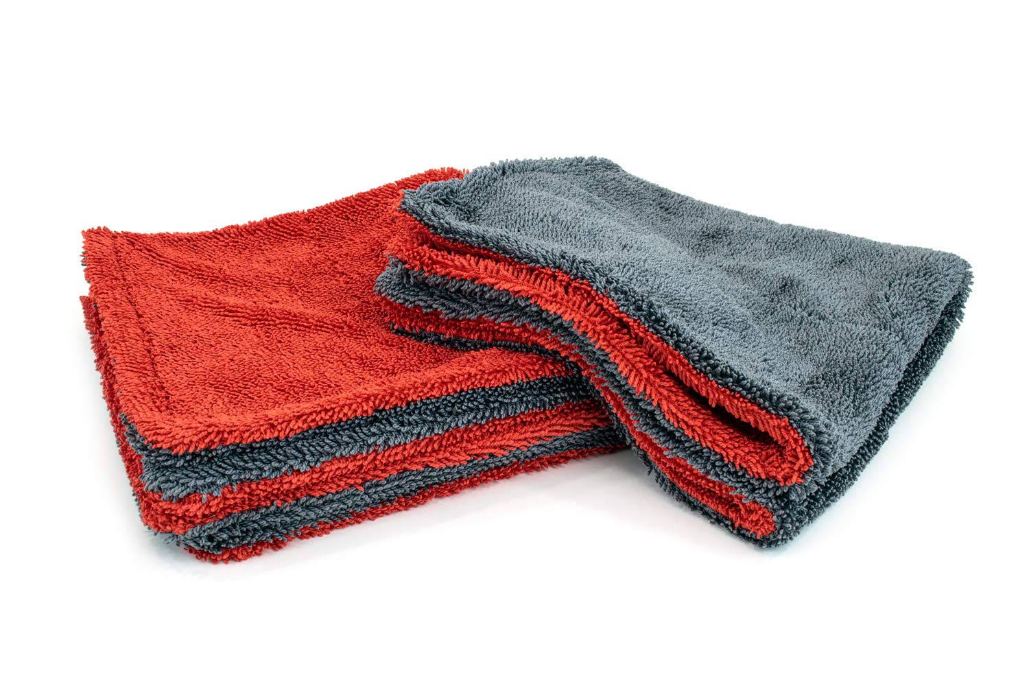 Autofiber Dreadnought Jr. Microfiber Towel, Superior Absorbency for Drying Cars, Trucks, and SUVs, Double-Twist Pile, One-Pass Vehicle-Drying Towel - Pack of 1, Red/Gray (16 inch x 16 inch)