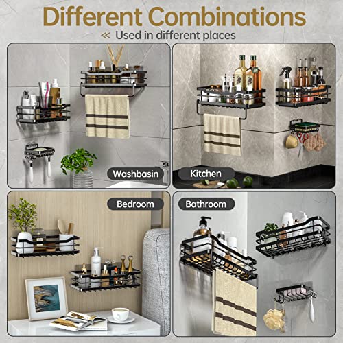 TOPCHASE Shower Caddy, Shower Organizer Adhesive, Shower Shelves 3 Pack No Drilling, Rustproof Shower Rack With Soap Holder, Black Shower Storage Basket for Inside Shower Bathroom Organization