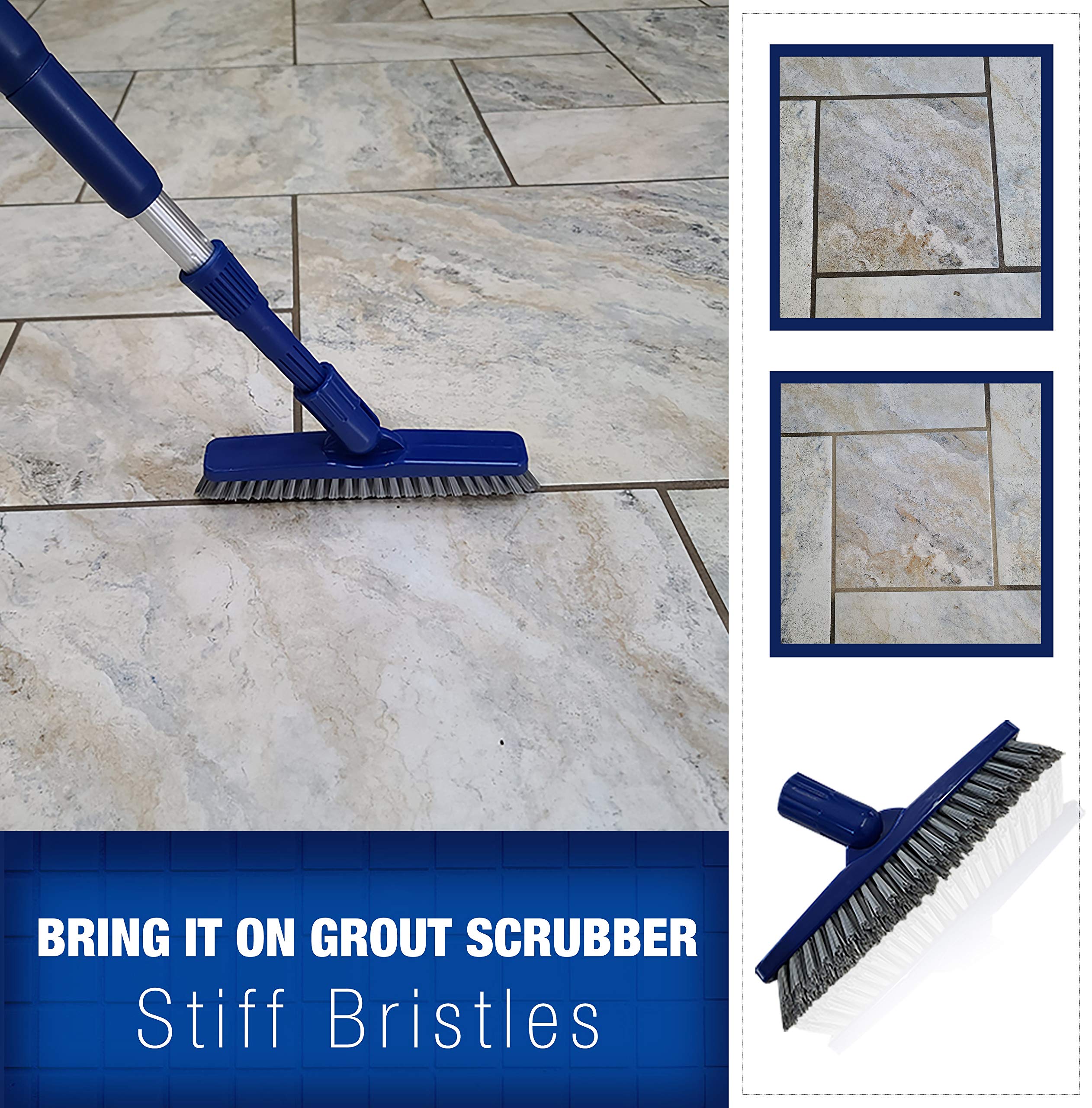 Bring It On Floor Scrub Brush and Grout Cleaner – Scrubber Brush with Long Handle – Heavy-Duty Scrubbing Brush for Cleaning with Stiff Bristles – Grout Scrubber for Tile, Deck, Shower, Bathroom