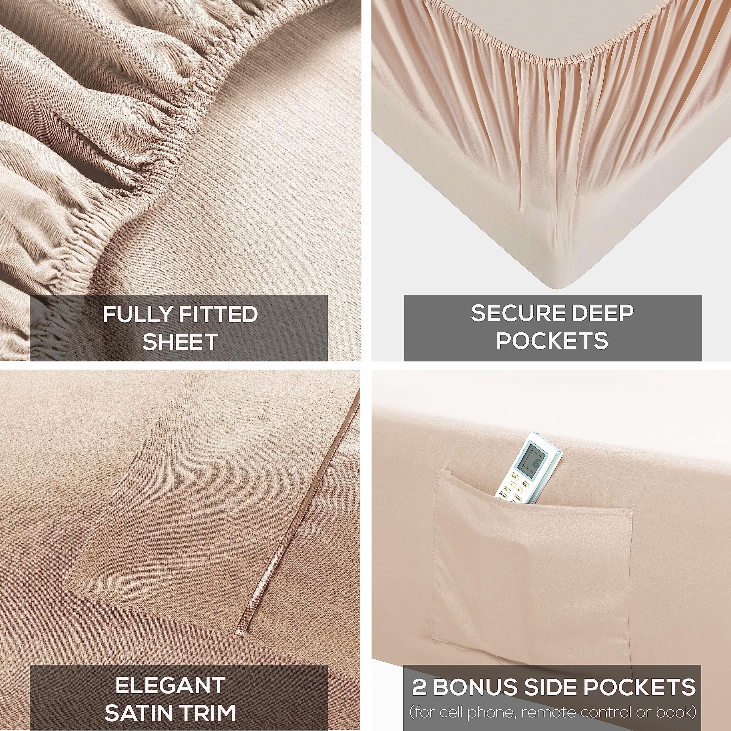Mueller Luxury 6 PC Full Size Bed Sheets, Super Soft 1800, Deep Pocket up to 16" Full Size Sheets, Transfers Heat, Breathes Better, Hypoallergenic, Wrinkle-Resistant, Oeko-TEX, Cream