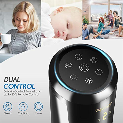 Aigostar Cooling Tower Fan with Remote Oscillating Quiet Bladeless Evaporative Air Cooler Humidifier for Room, Water Tank, LED Display, 1-9H Timer, 40", Black