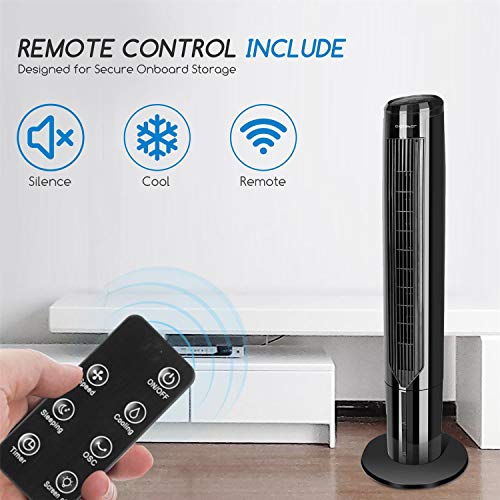 Aigostar Cooling Tower Fan with Remote Oscillating Quiet Bladeless Evaporative Air Cooler Humidifier for Room, Water Tank, LED Display, 1-9H Timer, 40", Black
