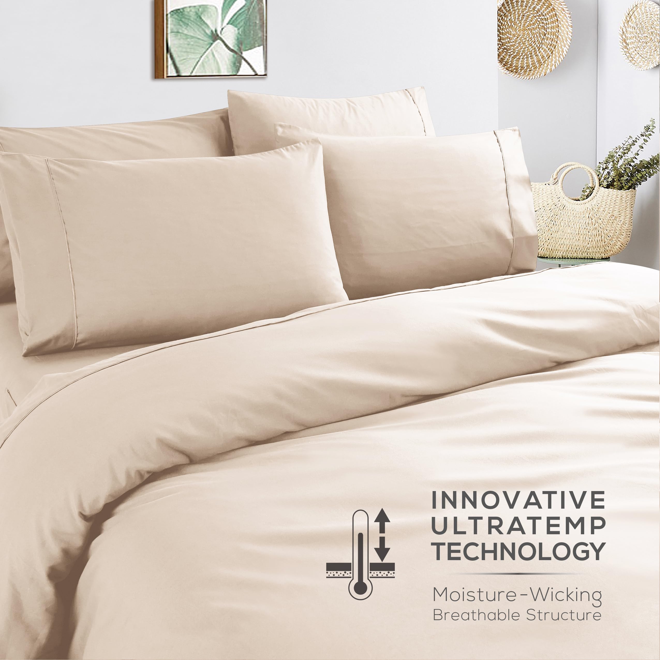 Mueller Luxury 6 PC Full Size Bed Sheets, Super Soft 1800, Deep Pocket up to 16" Full Size Sheets, Transfers Heat, Breathes Better, Hypoallergenic, Wrinkle-Resistant, Oeko-TEX, Cream