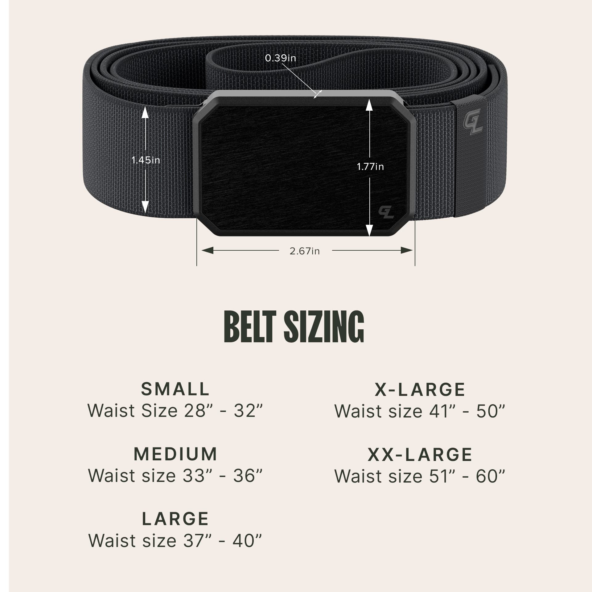 Groove Life Groove Belt Black/Stone - Men's Stretch Nylon Belt with Magnetic Aluminum Buckle, Lifetime Coverage - Large (37-40")