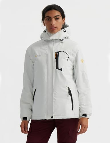 GEMYSE Women's Ski Snow Jacket Warm Winter Waterproof Coat Snowboard Rain Jacket Hooded Windproof Windbreaker(White,XX-Large)