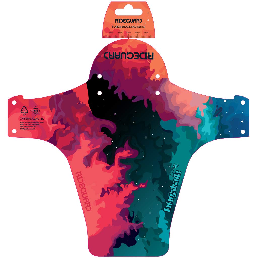 RideGuard PF1 Intergalactic. Front MTB Mudguard Mountain Bike Fender. Fits 24”, 26”, 27.5”, 29”, Plus Size and Fat Bikes. UK Made 100% Recycled Plastic Waste 100% Recyclable.