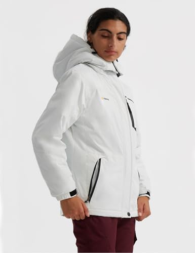 GEMYSE Women's Ski Snow Jacket Warm Winter Waterproof Coat Snowboard Rain Jacket Hooded Windproof Windbreaker(White,XX-Large)