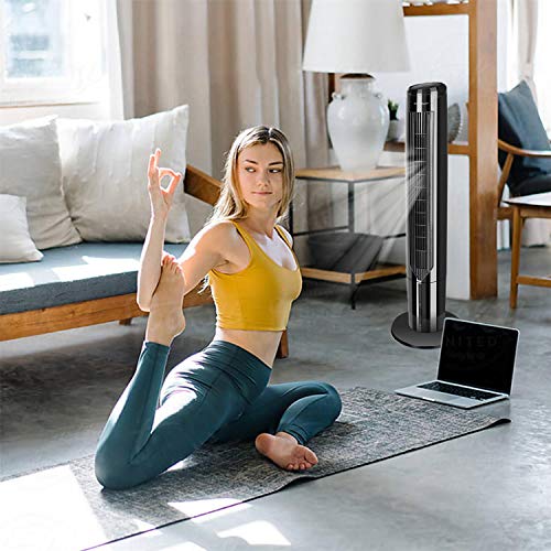 Aigostar Cooling Tower Fan with Remote Oscillating Quiet Bladeless Evaporative Air Cooler Humidifier for Room, Water Tank, LED Display, 1-9H Timer, 40", Black
