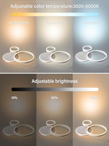 KAUCQI Dimmable Lighting Fixtures Ceiling, Modern Ceiling Light of 3000K-6000K with Remote Control, Led Lights 54W 5400lm for Living Room, Kitchen, Hallway Lamparas de Techo Modernas