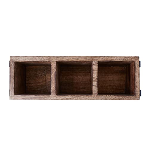 Eximious India Wooden 3 Compartment Flatware Utensil Caddy Silverware Cutlery Holder for Party Fork Spoon Knife Holder Organizer Hand Carved CTH02