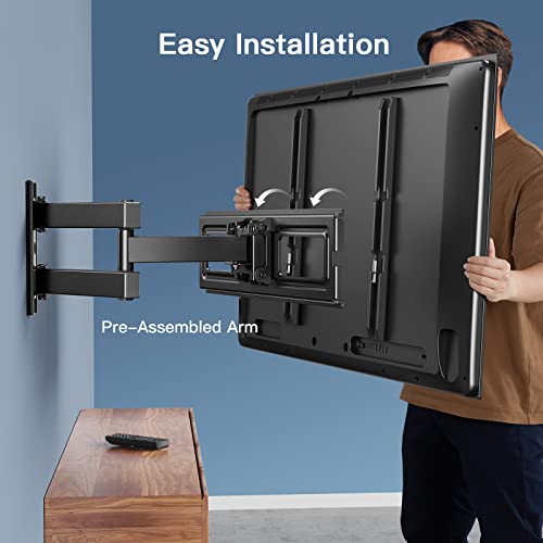 PERLESMITH TV Wall Mount Swivel Tilt for 32-55 inch LED LCD OLED Flat Curved TV Screen, Full Motion TV Mount Bracket with Articulating Arm Perfect Center Single Stud up to 70lbs VESA 400x400mm, PSMFK7