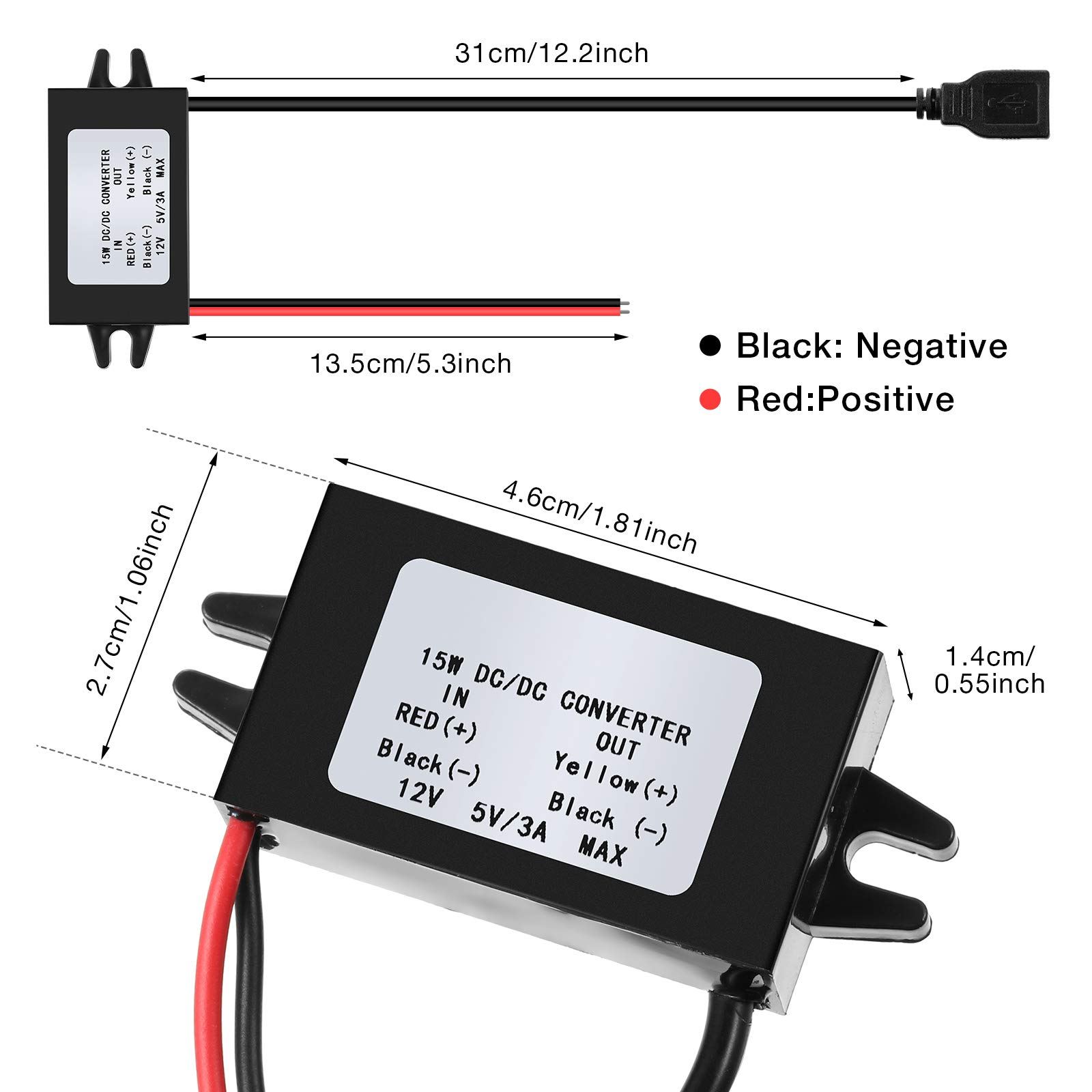 Weewooday 12v to 5v Dc Converter Buck Module USB Output Power Adapter Dc Car Power Converter Regulator(2 Pieces)