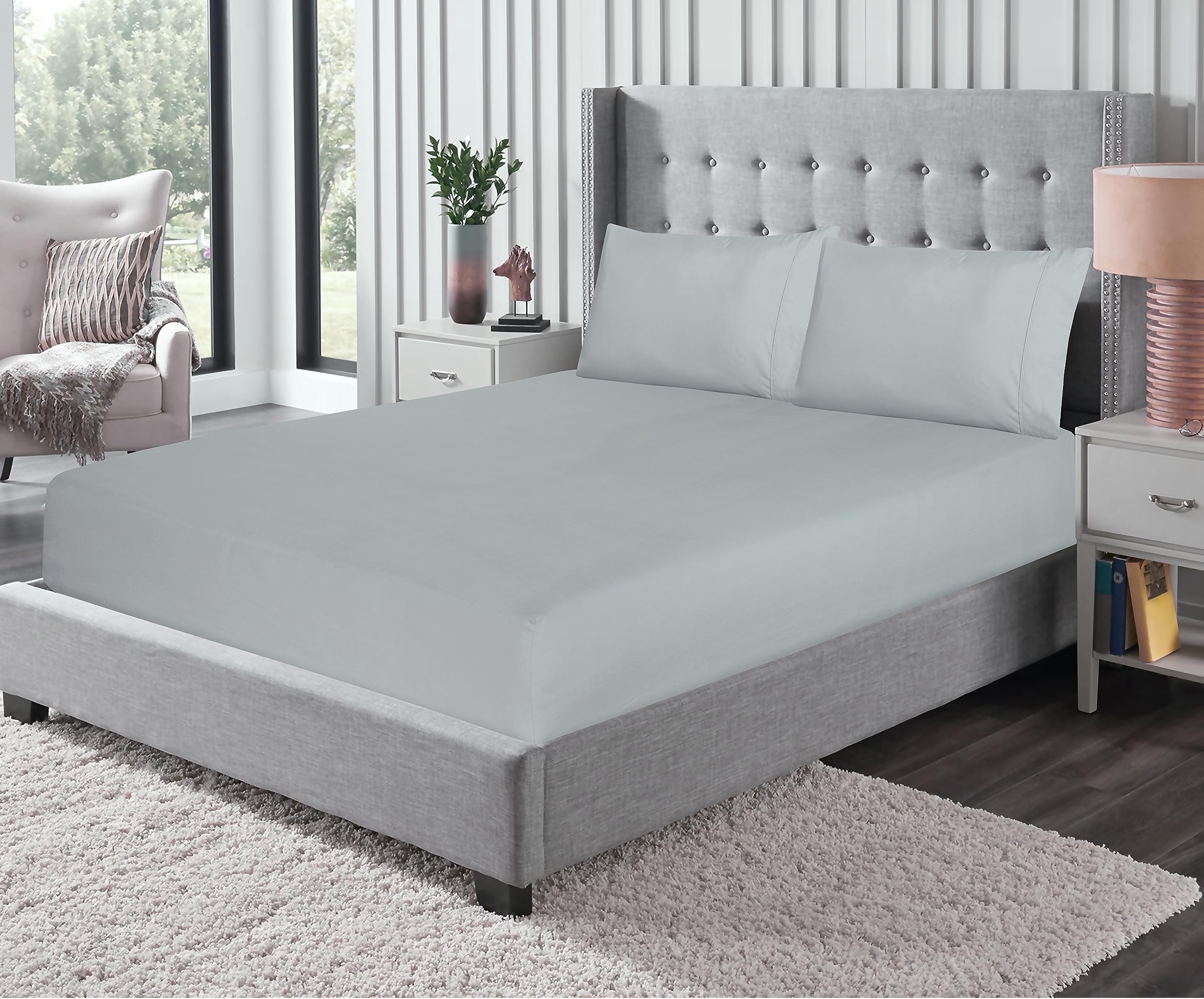 RUVANTI Full Size Sheets Set, Brushed Microfiber Sheets 4 Pieces (1 Fitted Sheet, 1 Flat Sheet, 2 Pillowcases), with 15-inch Deep Pockets, Lightweight & Compfy Premium Hotel Bedding, Light Grey