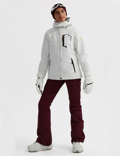 GEMYSE Women's Ski Snow Jacket Warm Winter Waterproof Coat Snowboard Rain Jacket Hooded Windproof Windbreaker(White,XX-Large)